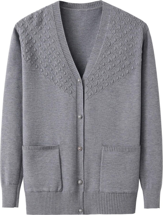 GSAEIMCT Woman's Chunky Warm Cashmere Grandma Cardigan - Gray V-Neck ...