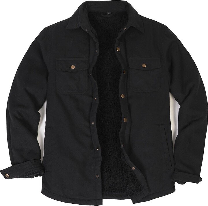 ZENTHACE Fleece Lined Solid Black Flannel Shirt for Men Sherpa Lined Plaid Flannel Shacket ...