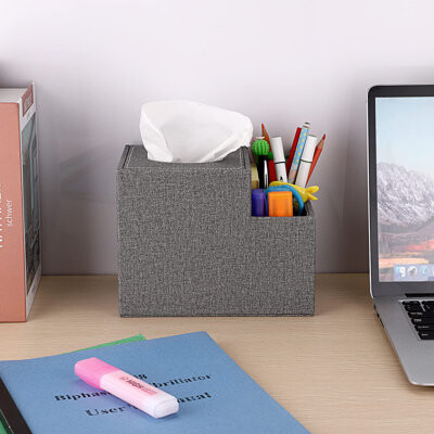 COAHAHA Sumnacon Grey Linen Tissue Box Cover - Modern Organizer With ...