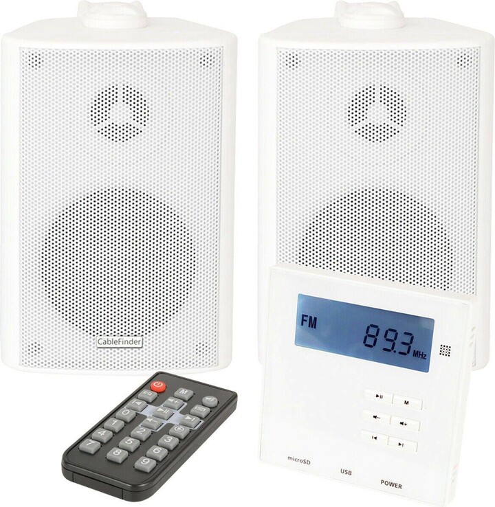 Loops Wall Mounted Mini Bluetooth Amplifier & White Wall Speakers Kit ...