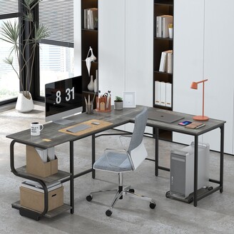 Global Pronex Reversible Panel L-Shaped Wood Computer Desk PC Steel ...