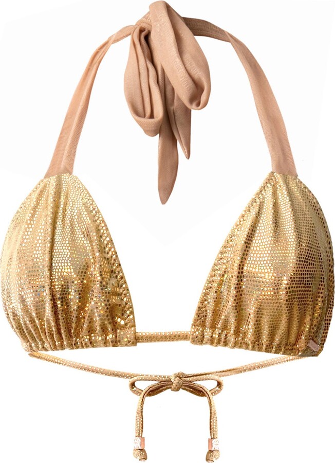 ELIN RITTER IBIZA Women's Gold Metallic Shine Triangle Bikini Top Mari ...