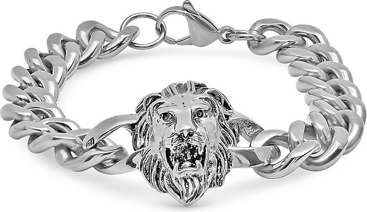 Anthony Jacobs Stainless Steel Lion Head Chain Link Bracelet ...