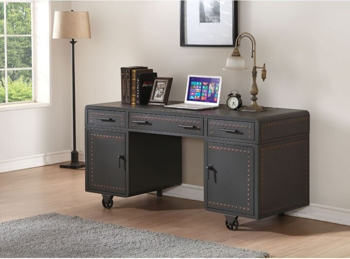 TOSWIN Industrial Style Actaki Desk Sandy Gray Finish, Metal Frame ...