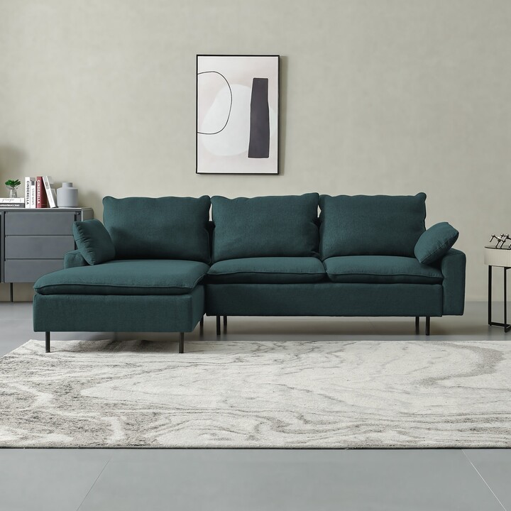 Calnod L-Shaped Linen Sectional Sofa with Right Chaise for Living Room ...