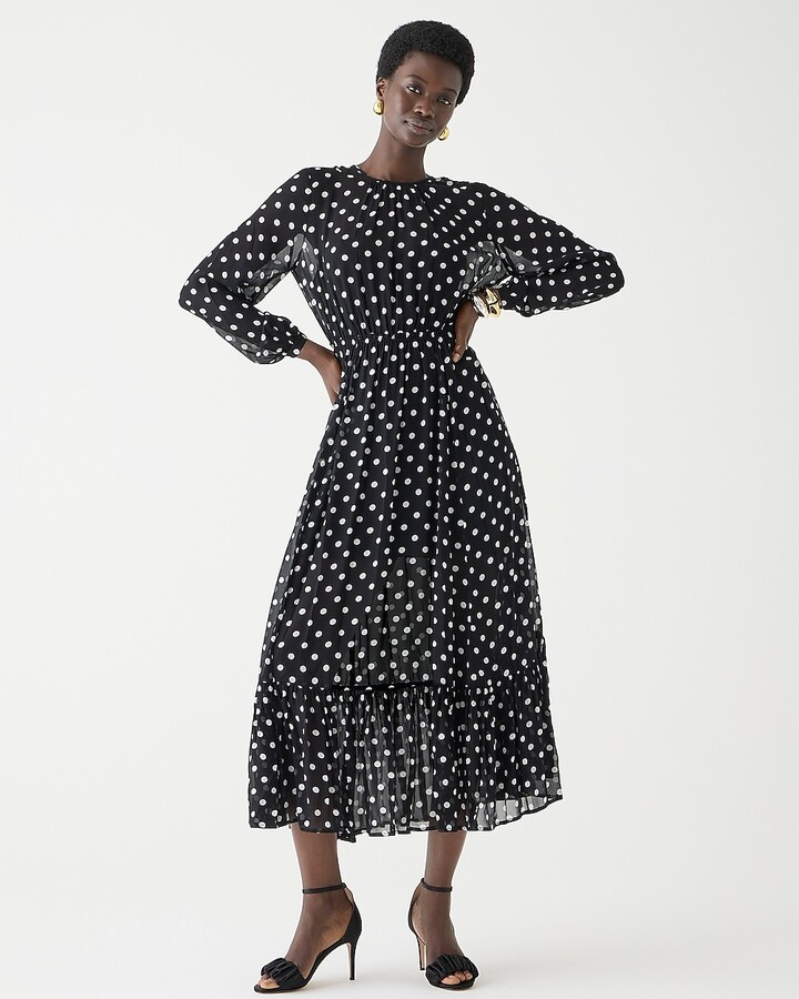 J.Crew Long-sleeve chiffon midi dress in dot print - ShopStyle