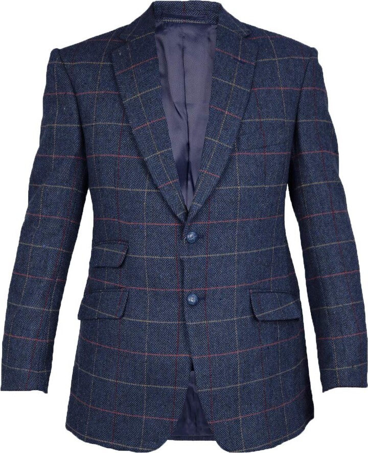 Carabou Mens Herringbone Classic Wool Blend Tweed Checked Blazer Jacket ...