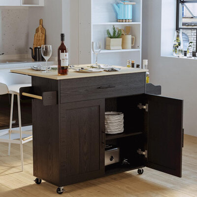 ATC CABINETS Rolling Kitchen Island Table on Wheels with Drop Leaf ...