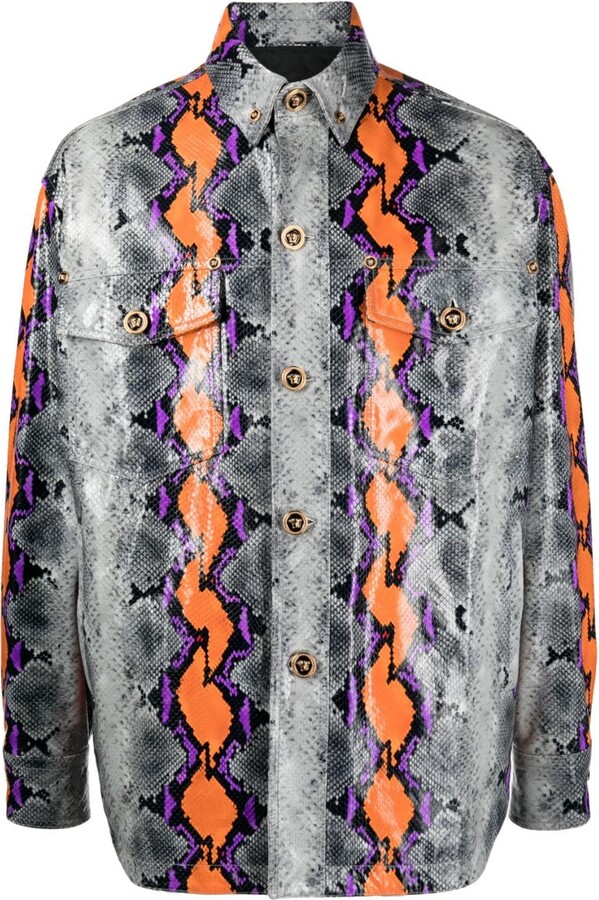 Versace Snake-Print Leather Shirt Jacket - ShopStyle