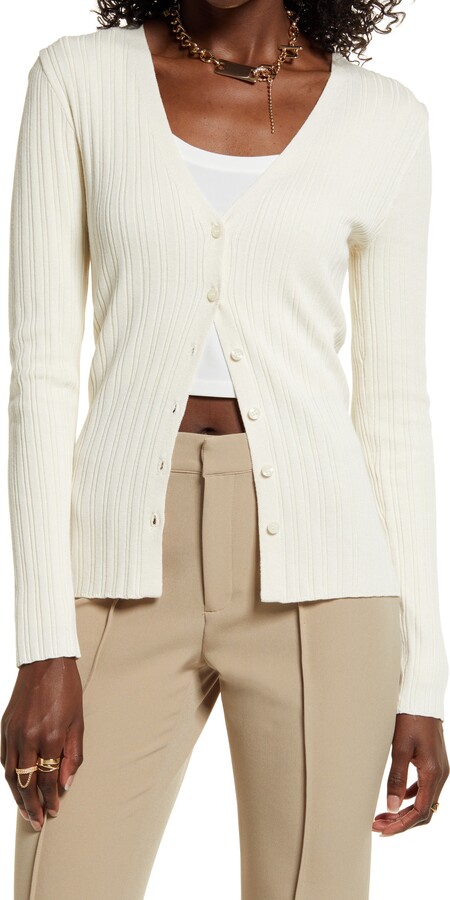 Open Edit Slim Fit Ribbed Cardigan - ShopStyle