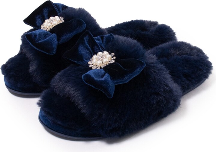 Pretty You - Anya Slider Slipper With Diamante In Navy - ShopStyle