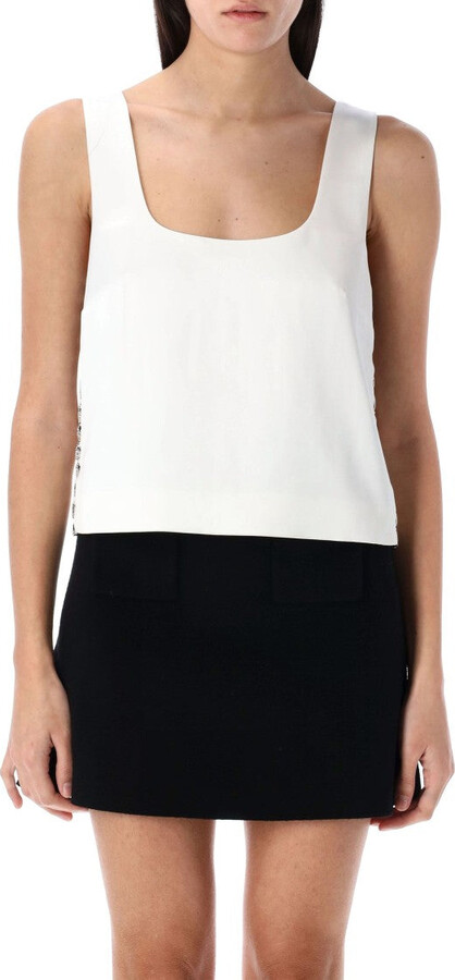 Self-Portrait White Bonded Satin Vest - ShopStyle Tops