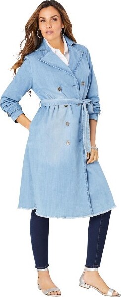 Roamans Roaman' Women' Plu Size Denim Trench Coat, 14/16 - Light ...