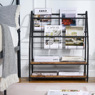 17 Stories Magazine Holder Floor,2-Tier Metal Magazine Racks, Newspaper ...