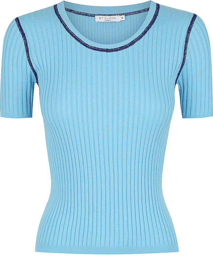 St Cloud Label Women's Stitch Me Up Rib Knit Top - Splash Blue - ShopStyle