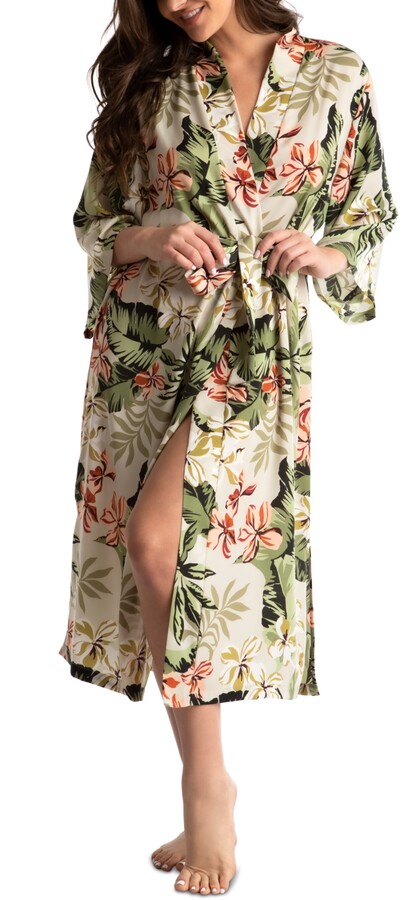 Linea Donatella Women's Printed Satin Long Wrap Robe - ShopStyle