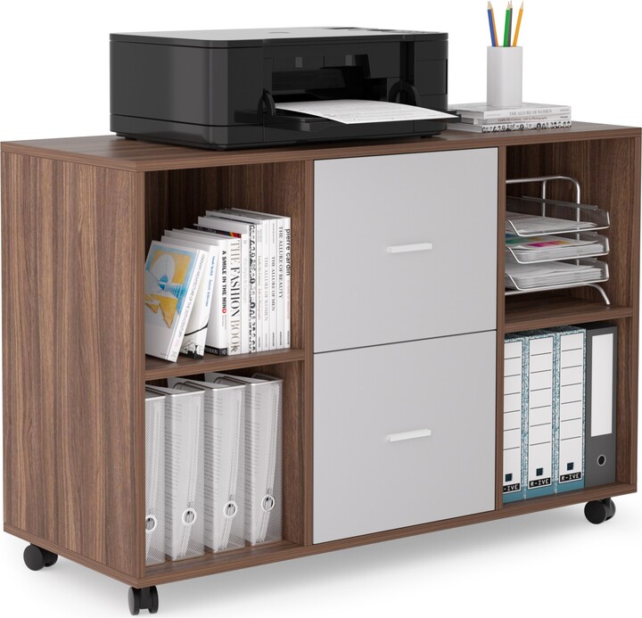 GREATPLANINC Mobile File Cabinet with 2 Drawer and 4 Open Compartments ...
