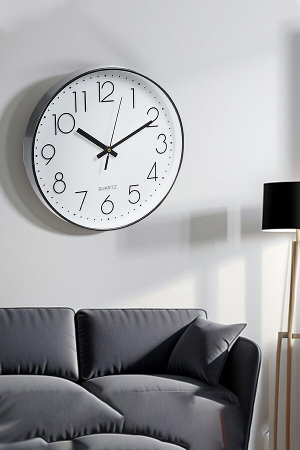 Living and Home 12-Inch Minimalist Wall Clock with Arabic Numerals ...