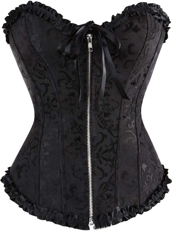 HOOUDO Women Satin Bustier Corset Overbust Lace up Waist Adjustable ...