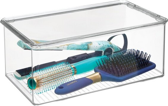 mDesign Stackable Plastic Bathroom Storage Box with Hinge Lid - Clear ...