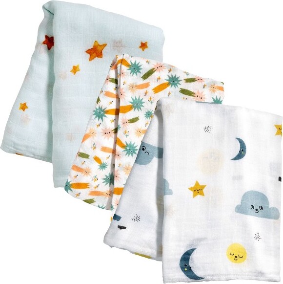 Rookie Humans Moon & Stars Swaddle 3-Pack, Viscose From Bamboo ...