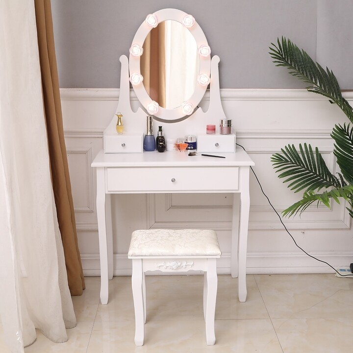karlinc Modern 360-Degree Rotary Mirror 3-Drawer MDF Dressing Table ...