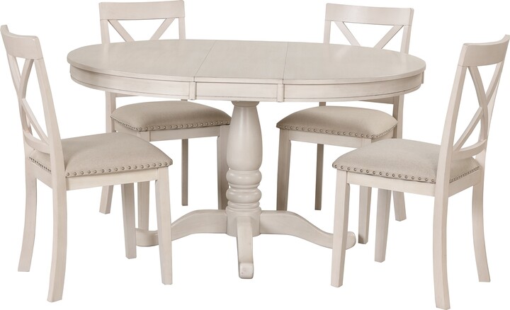 IGEMAN Neoclassical Style Dining Table Set for 4,Round Table and 4 Kitchen Room Chairs,5 Piece ...