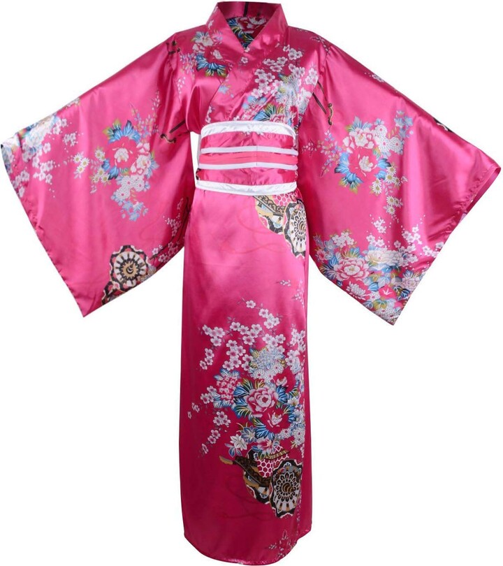 FOoTY Women's Long Kimono Costume Floral Patten Japanese Geisha Yukata ...