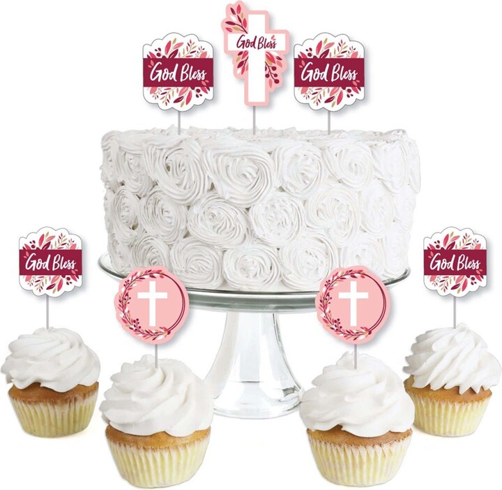 Big Dot of Happiness Pink Elegant Cross - Dessert Cupcake Toppers ...