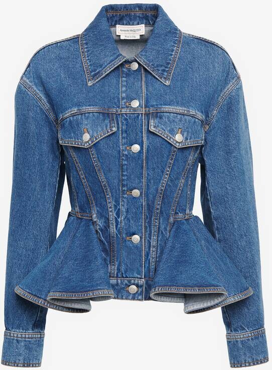 Alexander McQueen Women's Peplum Denim Jacket In Stone Washed - ShopStyle