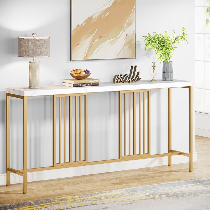 Lee Furniture White/ Gold Extra Long Console Table,Narrow Sofa Tables Behind Couch, Accent Table ...
