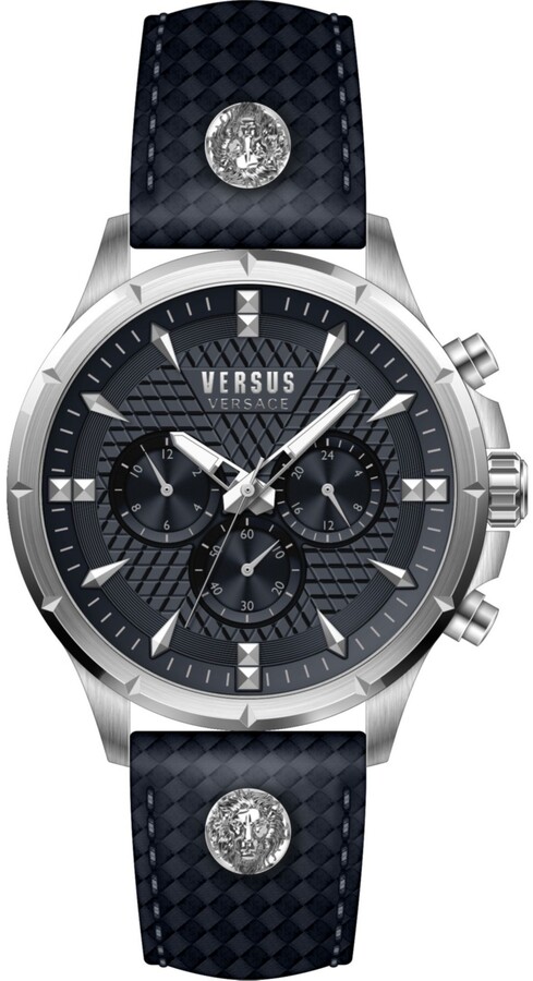 Versus Versace Versus by Versace Men's Chrono Lion Modern Round Black Leather Strap Watch 45mm ...