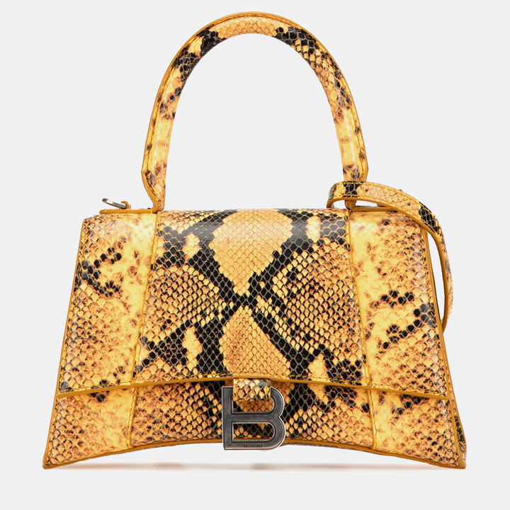 Balenciaga Yellow Small Python Embossed Hourglass Top Handle Bag ...