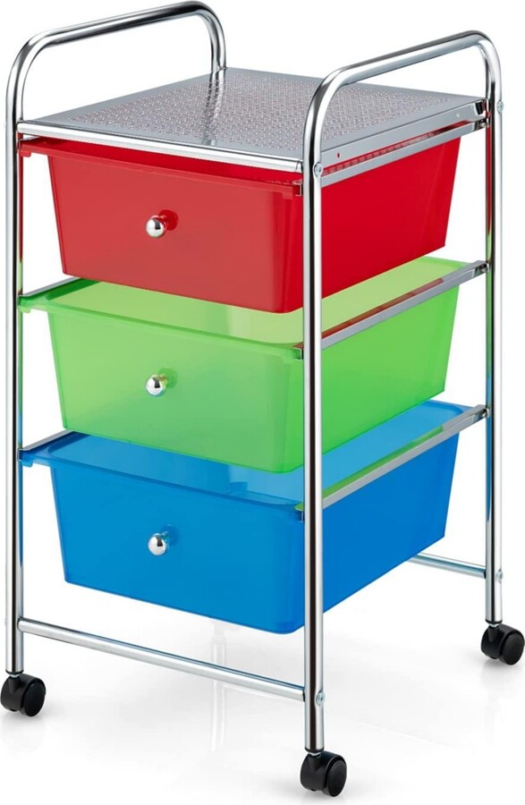 Sugift 3-Drawer Rolling Storage Cart with Plastic Drawers for Office ...