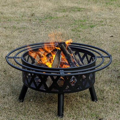 Arlmont & Co. 36 Inch Wood Burning Fire Pit with 2 Loops, Outdoor Fire ...
