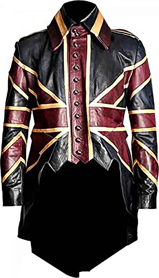 Fashion Hyped London Luxury Leather Vintage Union Jack Tail Coat Mens ...