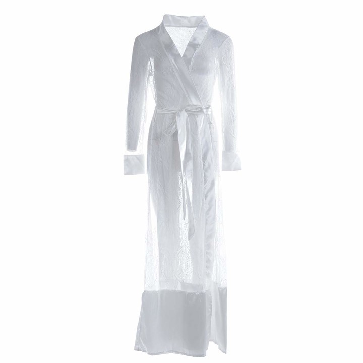 Anaike Women Sexy Lace Lingerie Robe See-Through Long Kimono Robe ...