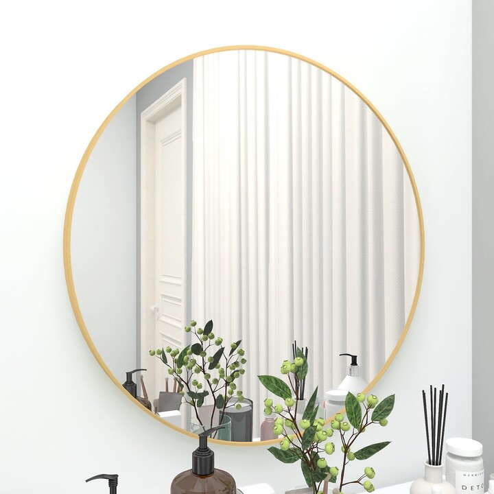 GEROJO 28" Wall Modern Design Circle Mirror, Bathroom Mirror with Slloy ...