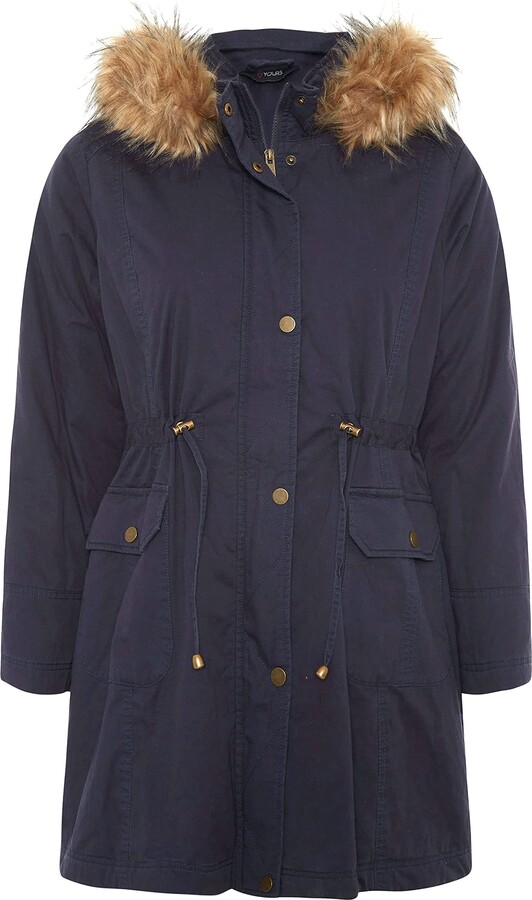 Yours Curve Navy Faux Fur Lined Hooded Parka Coat - Women's - Plus Size Curve - ShopStyle