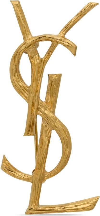 Saint Laurent Cassandre textured brooch - ShopStyle Pins