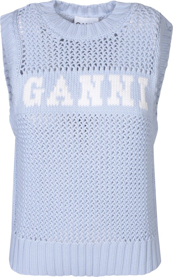 Ganni Knit Logo Vest In Light Blue - ShopStyle