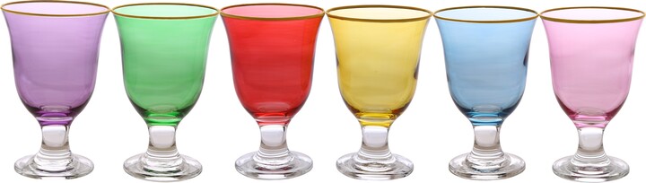 Classic Touch Decor Set of 6 Assorted Colored Short Stem Glasses with ...