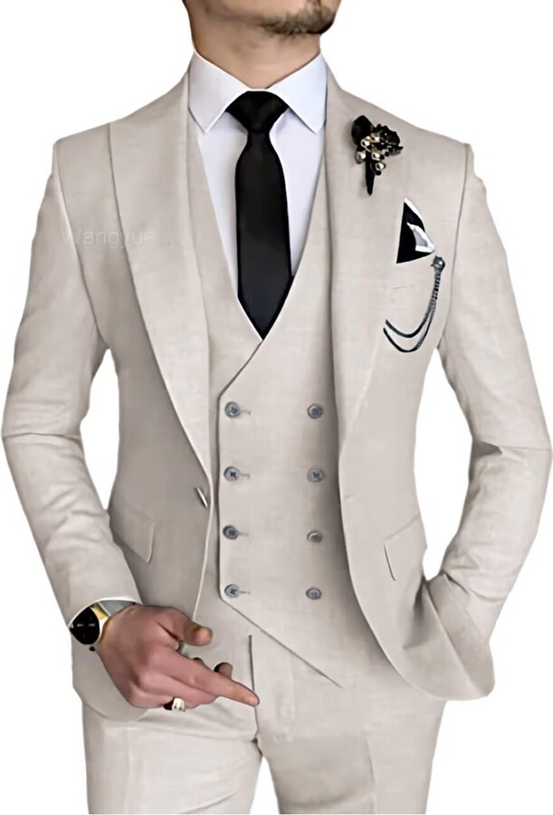 Wangyue 3 Piece Suit Slim Fit Mens Wedding Suits Double Breasted Party One Button Blazer Jacket ...