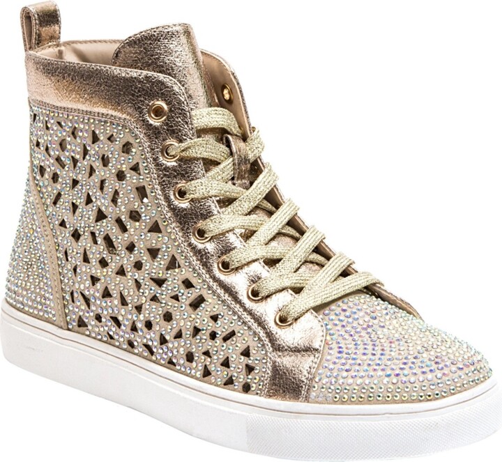 Lady Couture Women's Laser Cut High Top Sneaker with Rhinestones ...