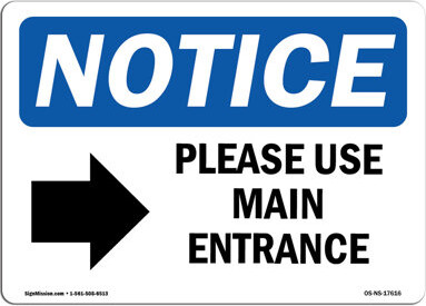 SignMission Please Use Main Entrance Right Arrow Sign with Symbol ...
