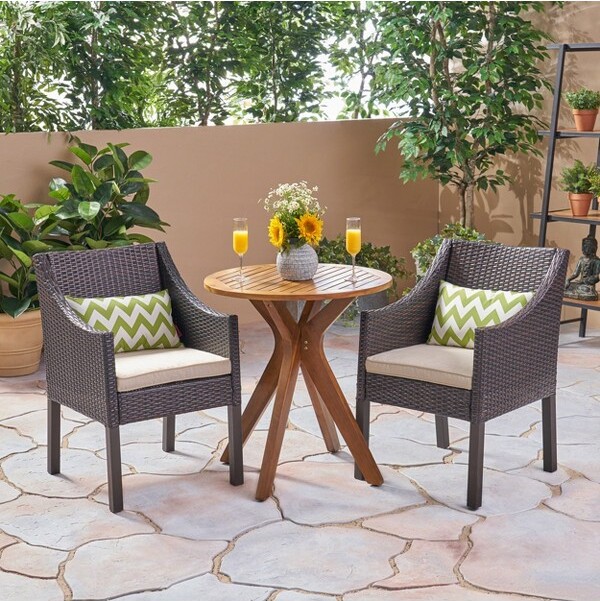 Christopher Knight Home Arrigo Outdoor Acacia Wood and Wicker 3 Piece ...