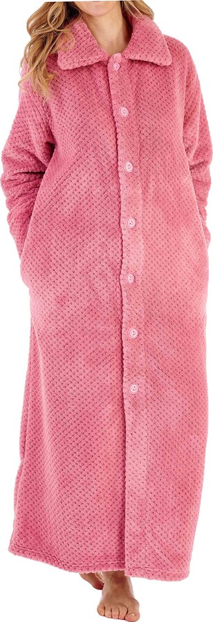 Slenderella Womens 52" Soft Thick Light Pink Waffle Fleece Collared ...