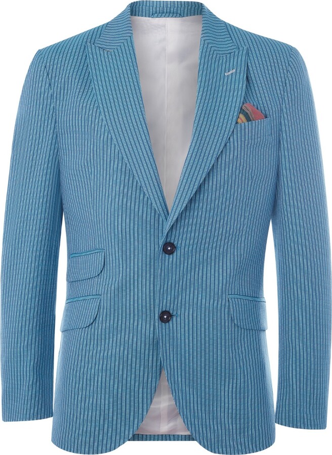 KOY Clothing - Blue & White Striped Kenyan Kikoy Blazer - ShopStyle