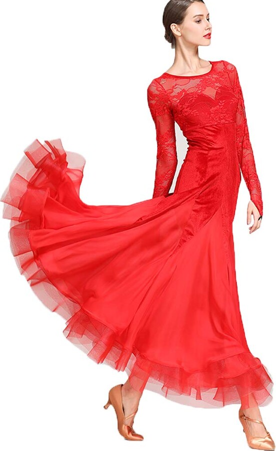 YDHTIZ Lace Ballroom Dresses Waltz Modern Competition Costumes Velvet ...