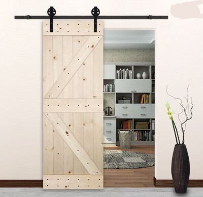 Lubann Big Wheel Style Sliding Wood Track Kit Barn Door Hardware ...